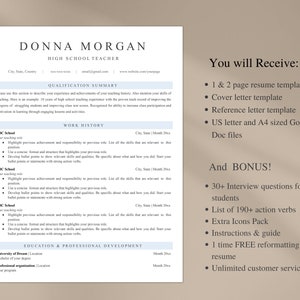 Teacher Resume Template for Google Docs, Teacher Cover Letter ...