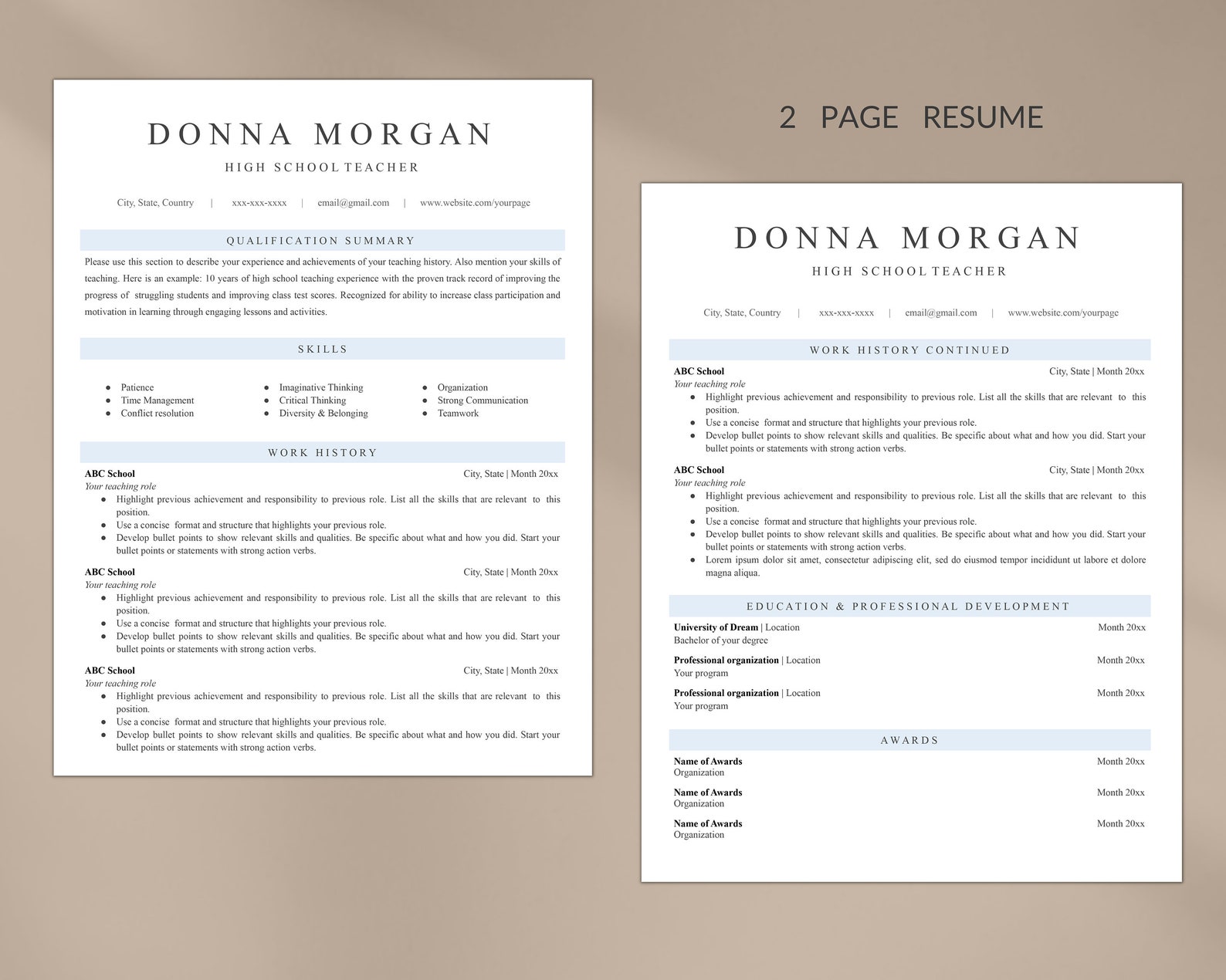 Teacher Resume Template for Google Docs, Teacher Cover Letter ...