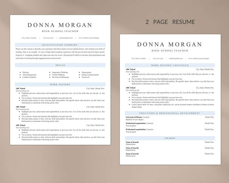 Teacher Resume Template for Google Docs Teacher Cover Letter | Etsy