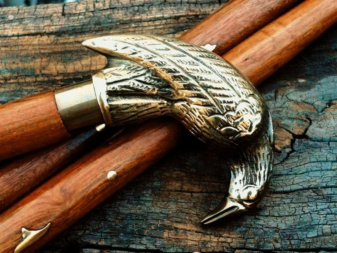 Antique Brass Raven Wooden Walking Stick Vintage Cane - Etsy