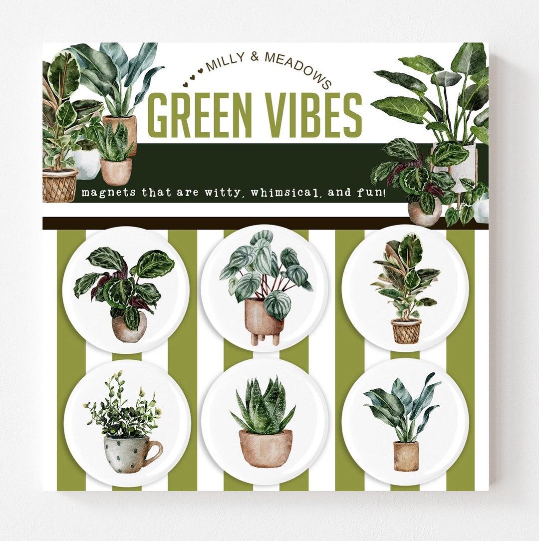 Green Vibes Magnets, Houseplant Magnet Set, Plant Lover Magnets, House ...