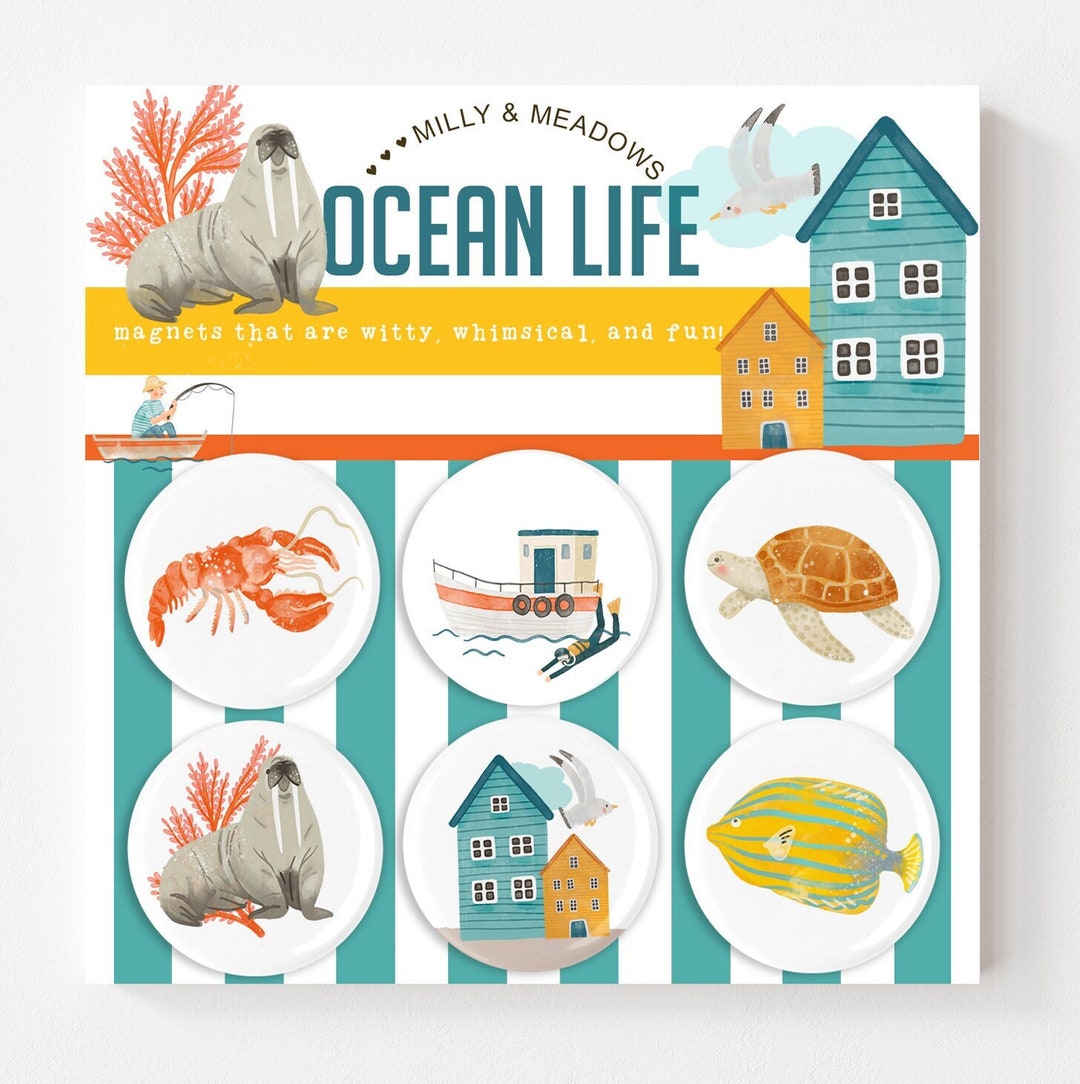 Ocean Life Gift Magnets, Ocean Magnet Set, Beach Home Decor, Coastal ...