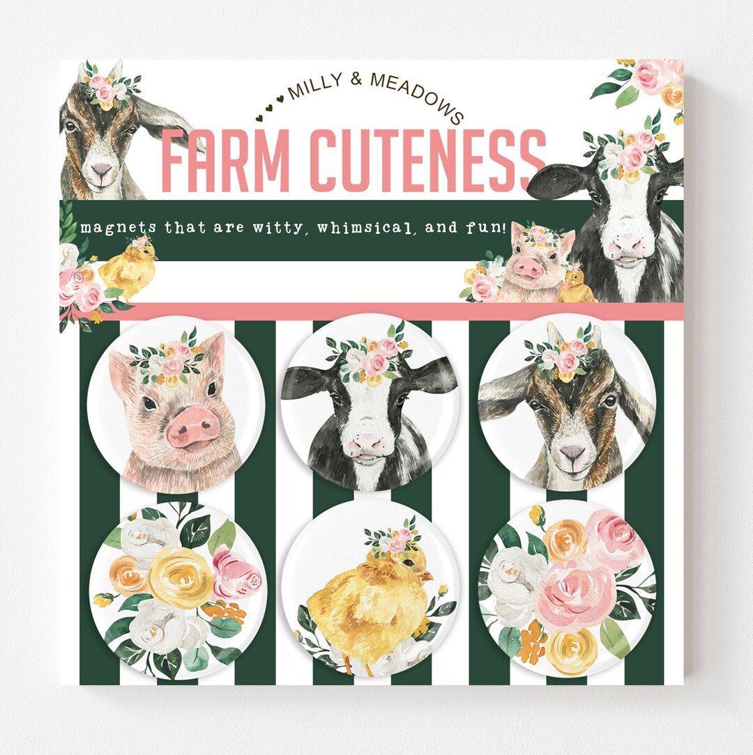 Farm Cuteness Magnets, Farm Animal Magnet Set, County Magnet Gift Set ...