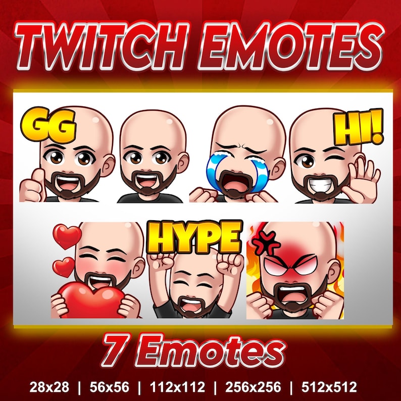 Bald Man With Beard Twitch Emotes for Streaming Tik Tok Emotes, Discord ...