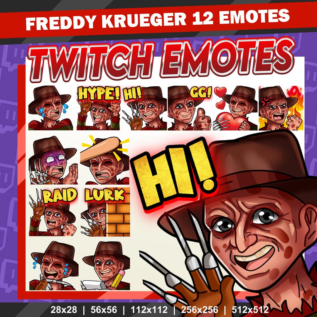 Freddy Krueger Halloween 12 Twitch Emotes for Streaming Tik Tok Emotes ...