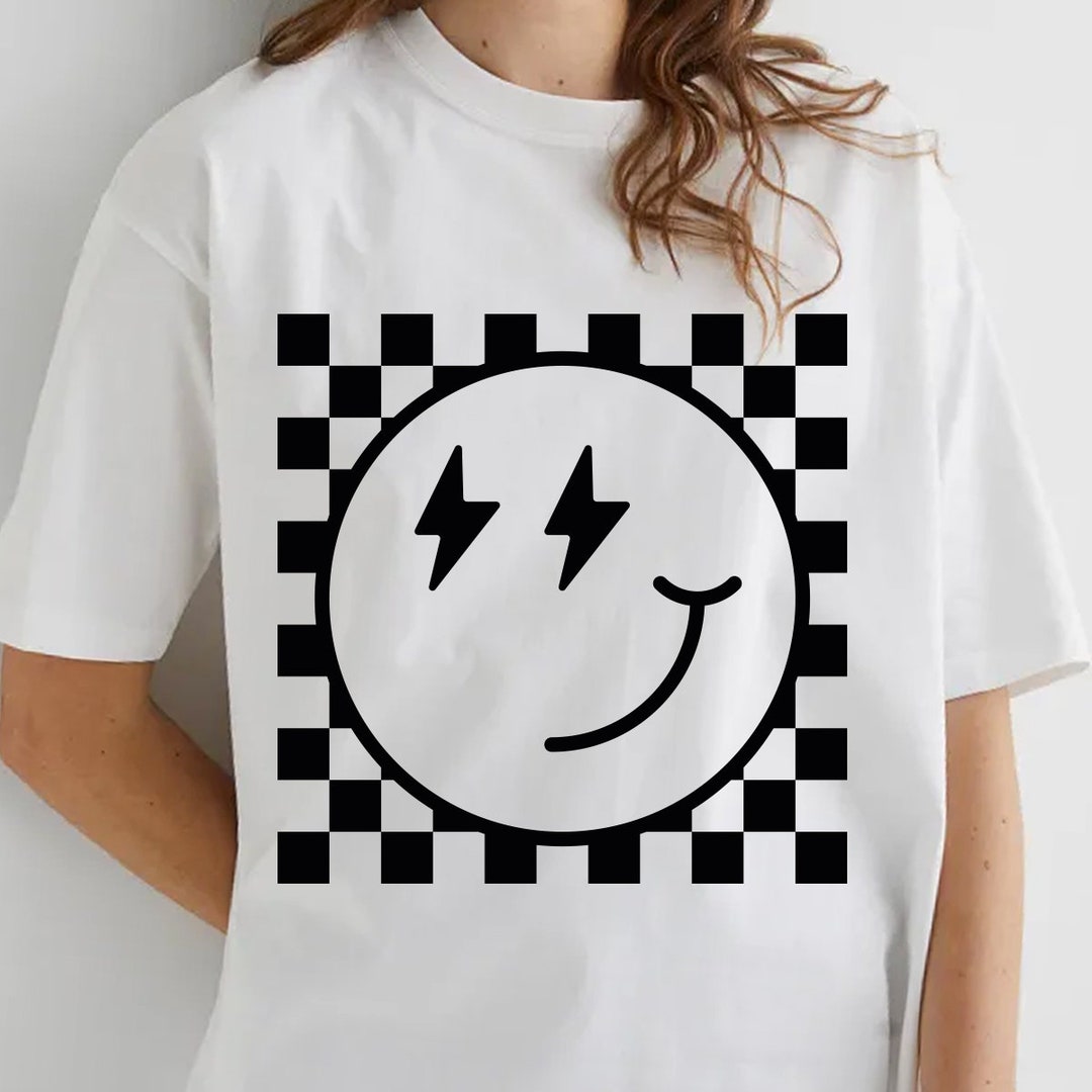 Checkered Pattern Smiley Face Svg Png Retro Smiley Face Lightning Happy ...