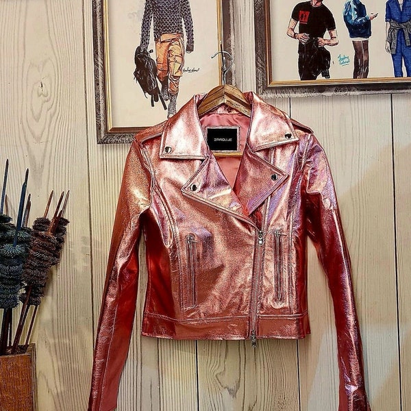 Pink Leather Jacket - Etsy