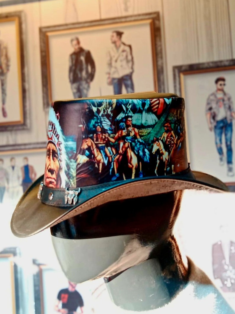 Black Leather Top Hat for Men Red Indians Inspired Top Hat Band - Etsy