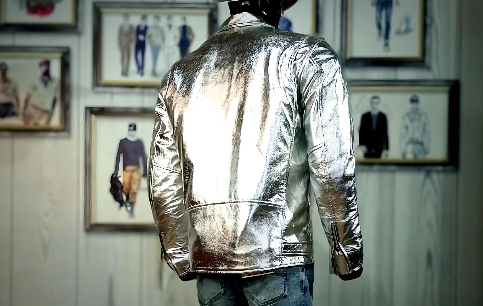 Silver Jacket Mens Metallic Leather Biker Coat Shiny Fashion Moto Style ...