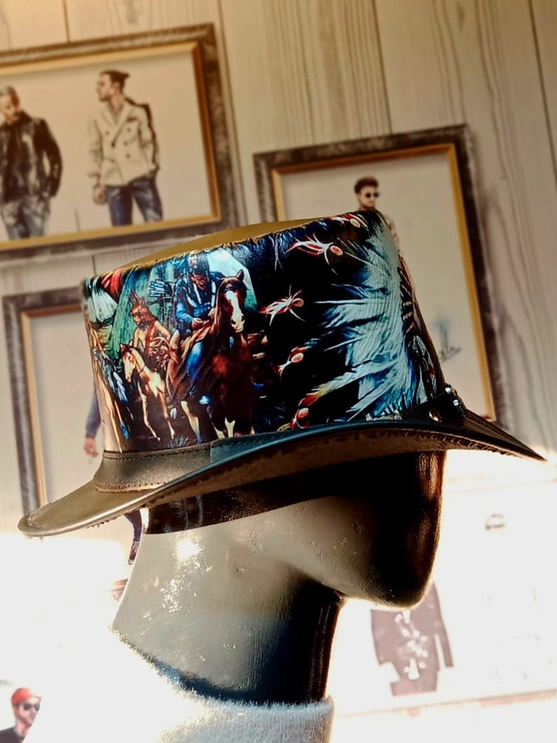 Black Leather Top Hat for Men Red Indians Inspired Top Hat Band - Etsy