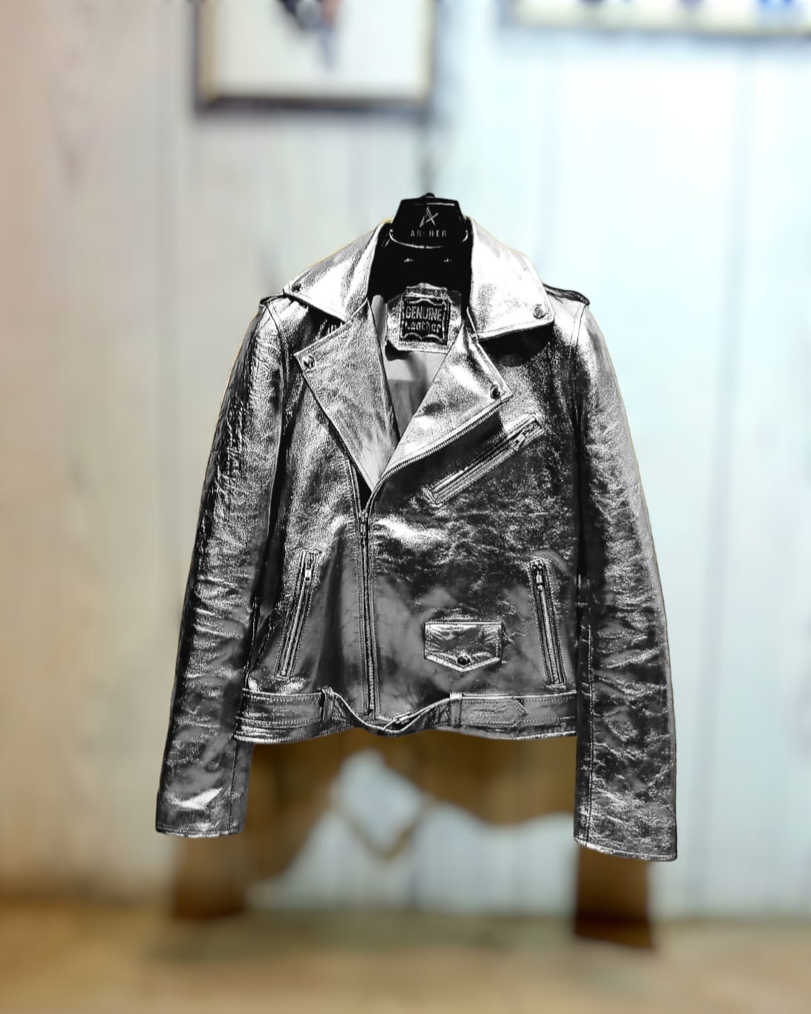 Silver Jacket Mens Metallic Leather Biker Coat Shiny Fashion Moto Style ...