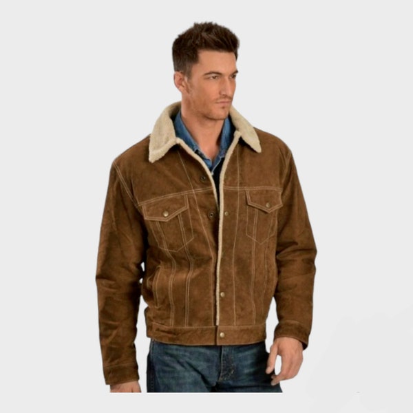 Leather Sherpa Jacket Men - Etsy