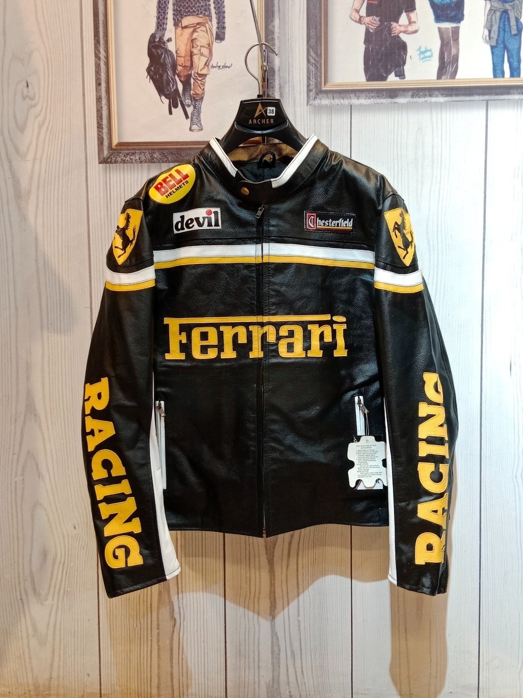 Vintage Black Ferrari Leather Jacket F1 Racing Style. 90s Formula Man ...