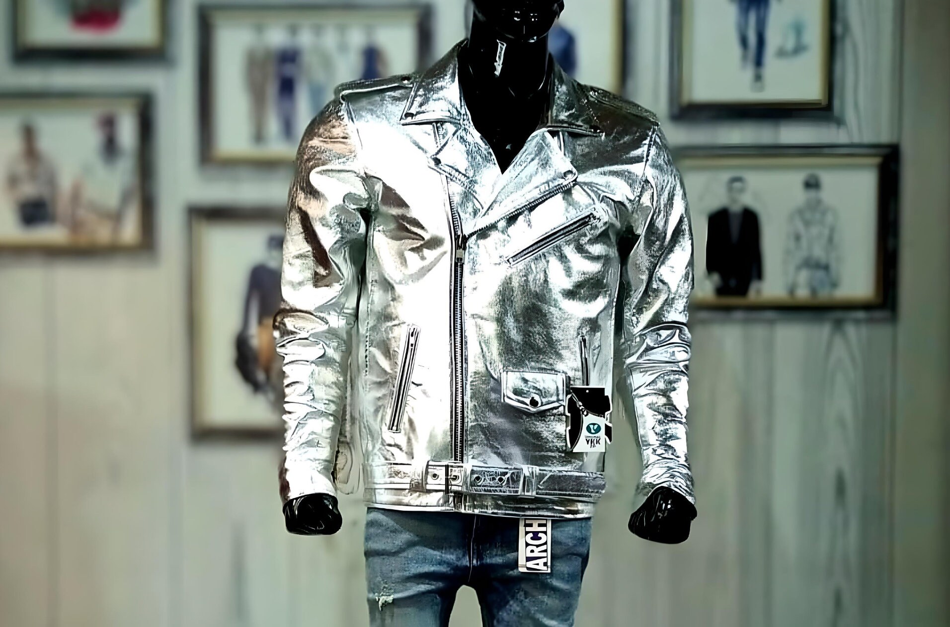 Silver Jacket Mens Metallic Leather Biker Coat Shiny Fashion Moto Style ...
