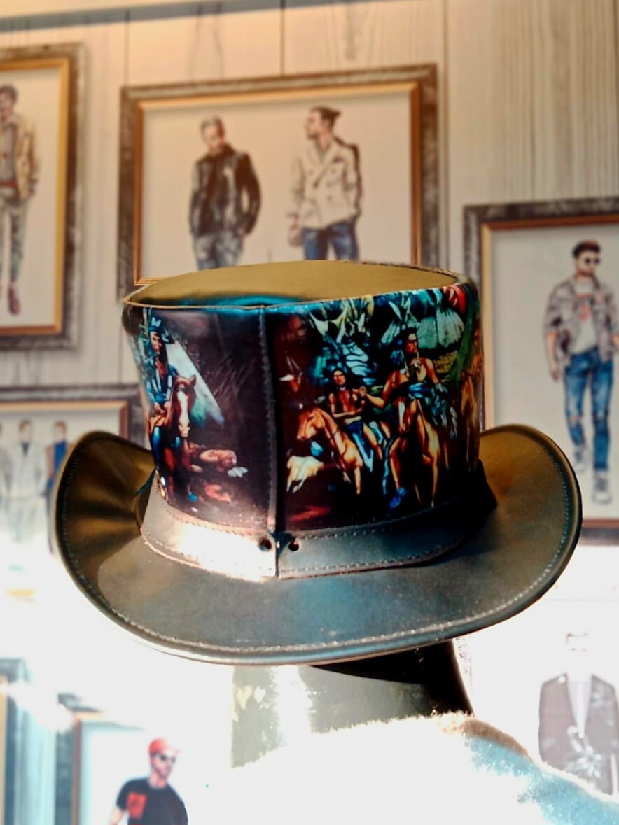Black Leather Top Hat for Men Red Indians Inspired Top Hat Band - Etsy