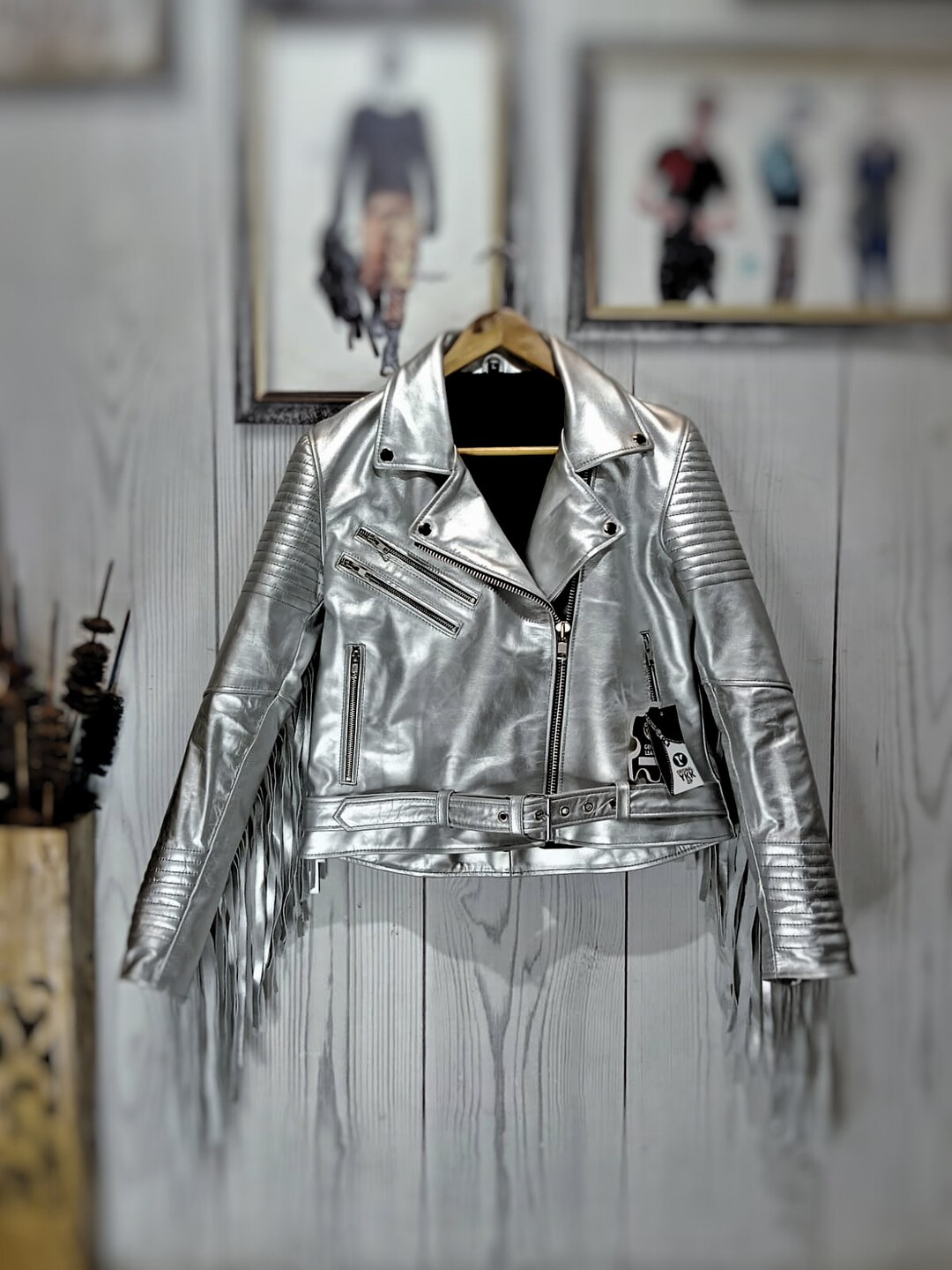Metallic Silver Jacket Womens Leather Fringe Trendy Style Designer ...