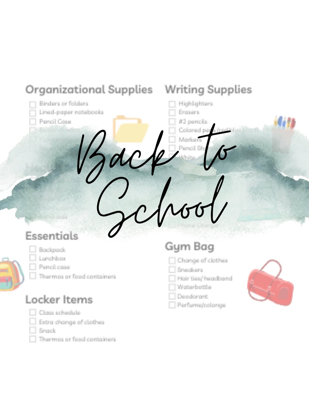 Back to School Checklist Printable School Supplies Template - Etsy