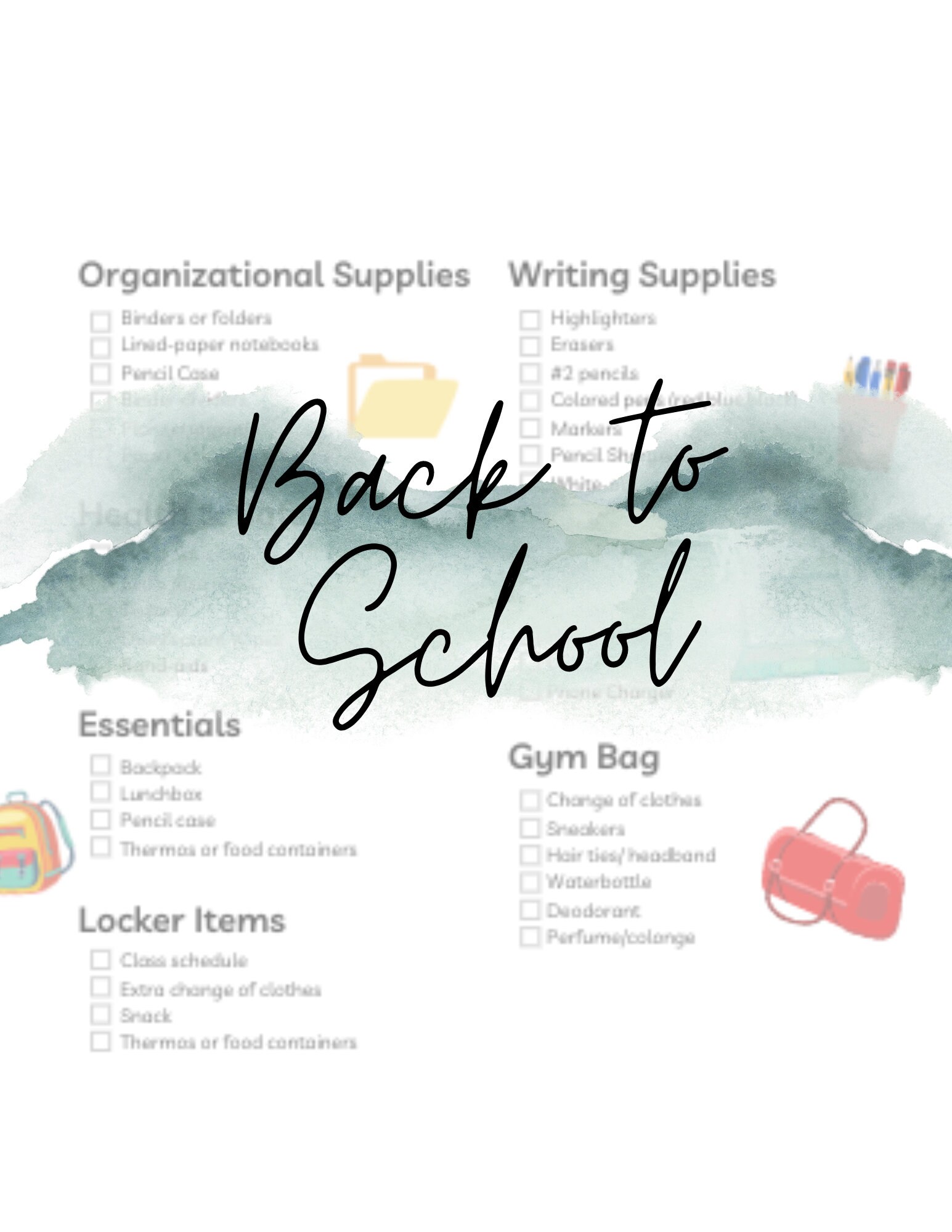 Back to School Checklist Printable School Supplies Template - Etsy