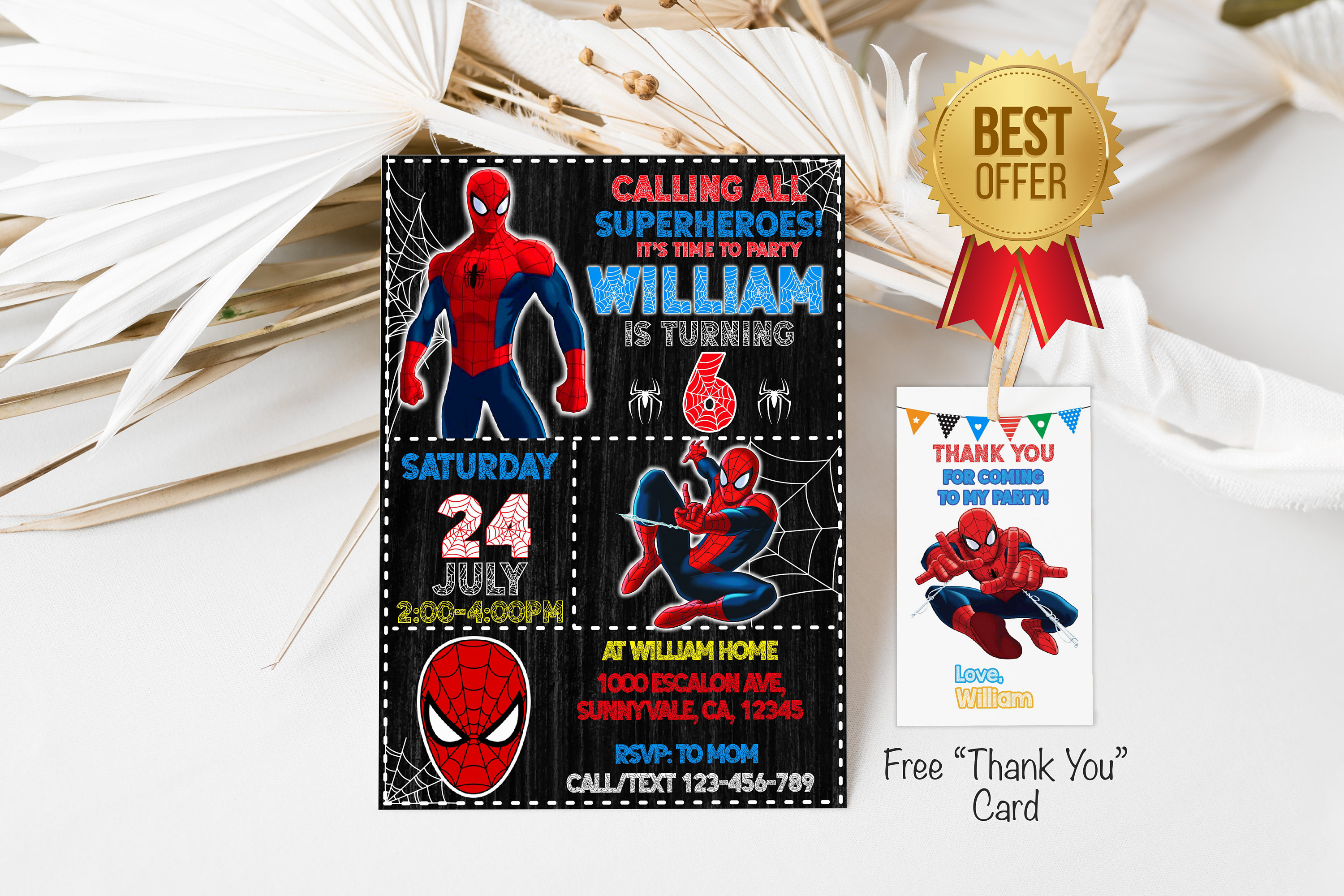 Invitación de cumpleaños editable de Spiderman, invitación de Spider ...