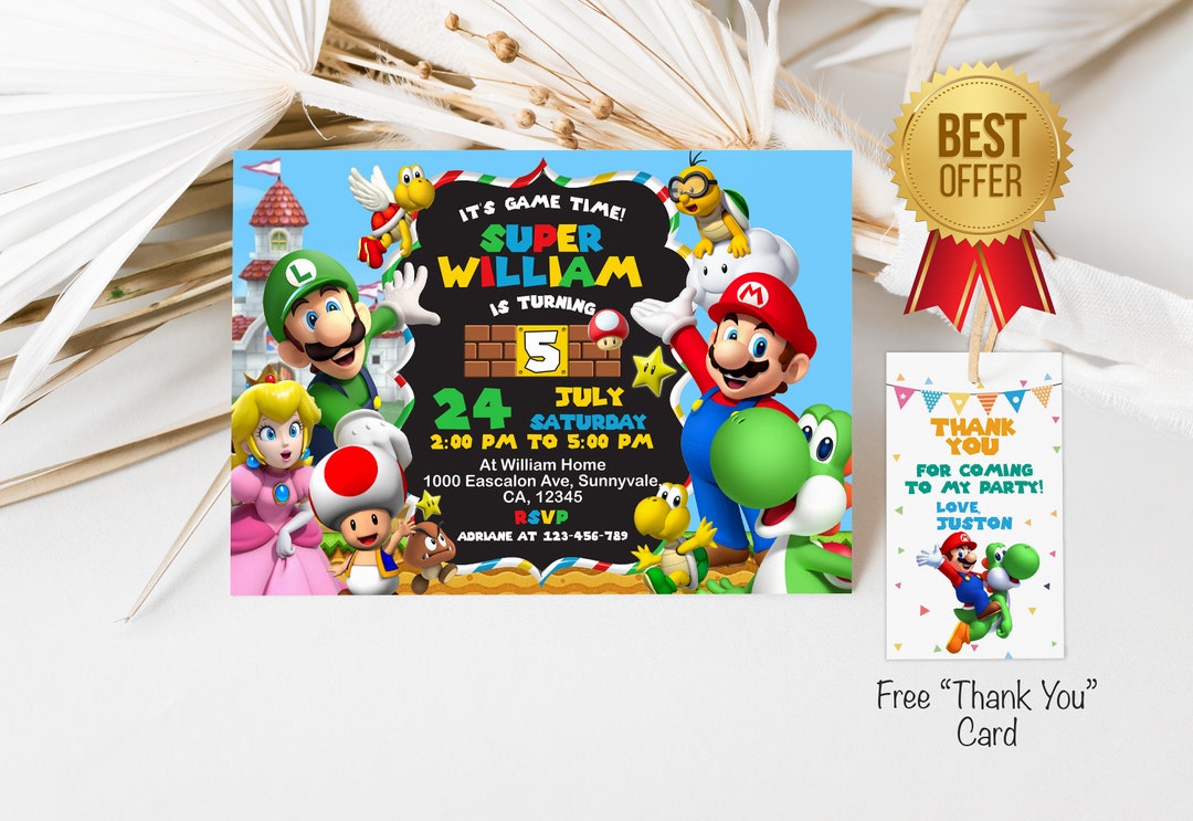 Super Mario Bros Digital Birthday Boy Invitation, Super Mario Brothers ...