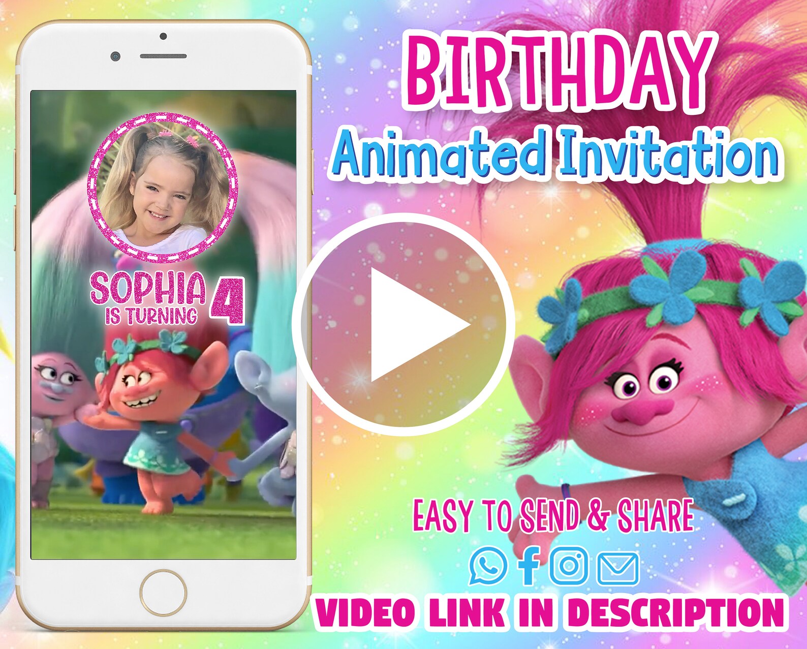 Trolls Birthday Party Video Invitation Trolls Birthday Party Animated ...