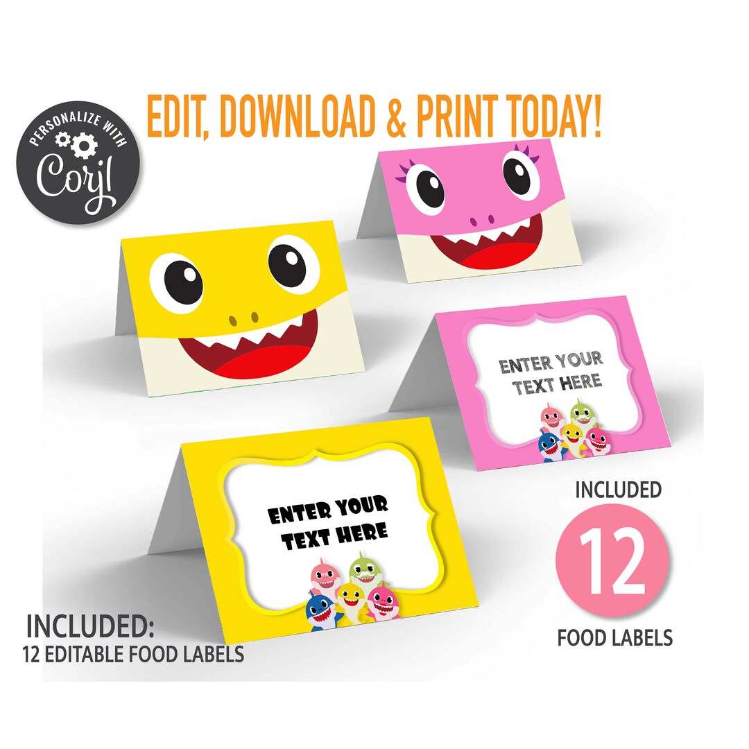 EDITABLE Shark Birthday Food Labels, Shark Party Decorations, Shark ...