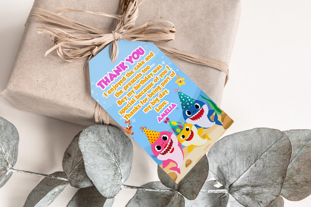 Shark Thank You Tag Shark Birthday Party Shark Thank You Gifts Template ...