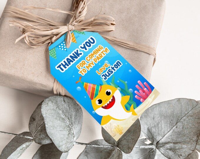 Shark Thank You Tag Shark Birthday Party Shark Thank You Gifts Template ...