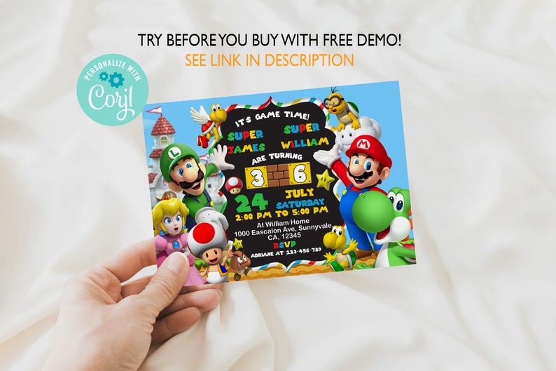 Super Mario Bros Digital Birthday Boy Invitation Super Mario - Etsy