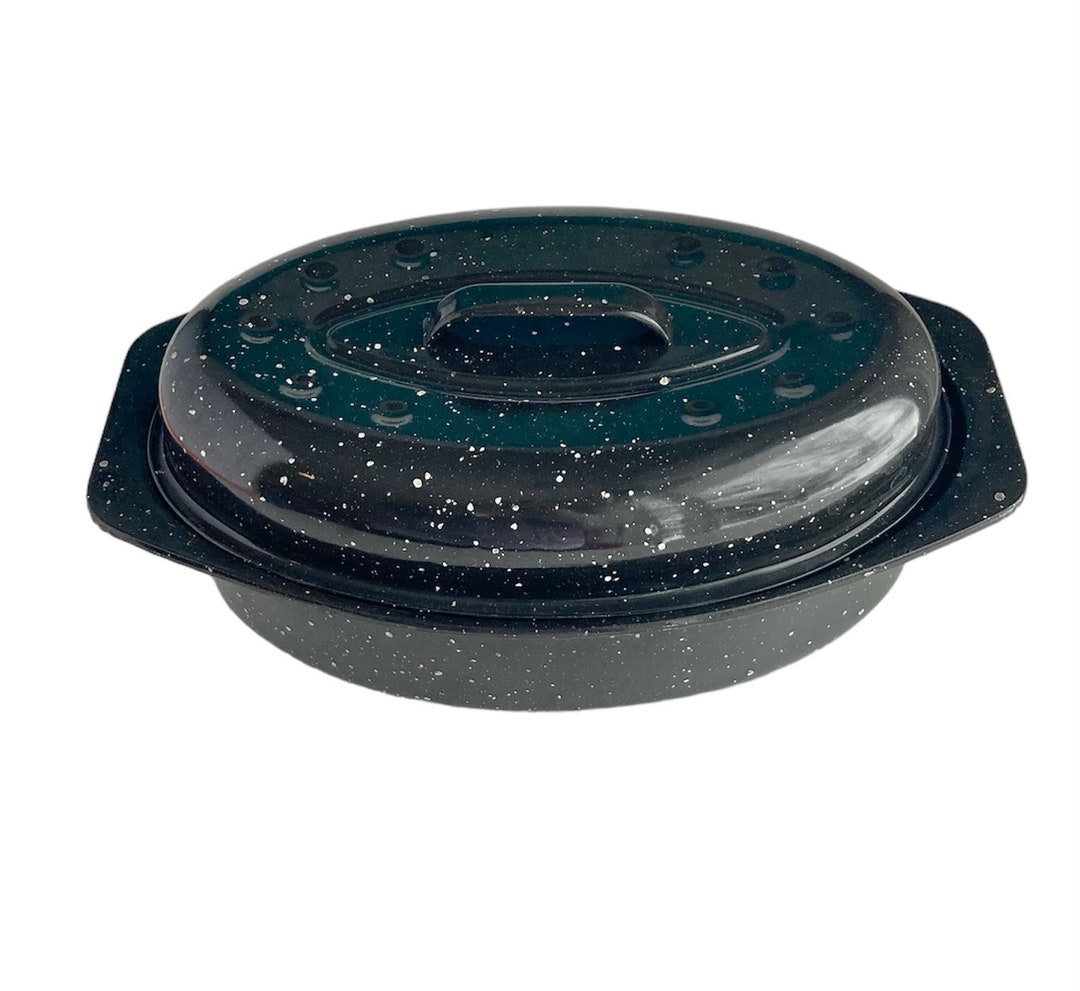 Vintage Enamelware Black and White Speckled Small 13 Roaster Pan With ...