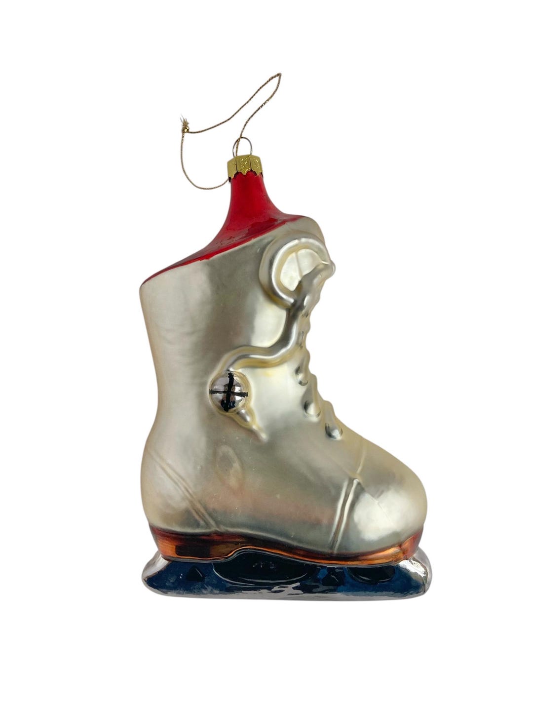 Vintage Figure Skate Blown Glass Ornament Christmas Silver Skate Large ...
