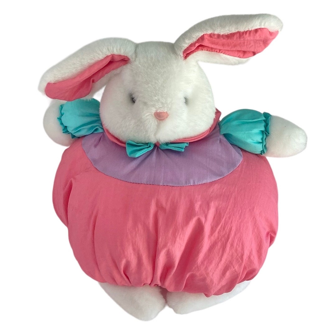 Vintage Dan Dee Nylon Puffy Bunny Rabbit Plush Pastel Pink Blue Easter ...