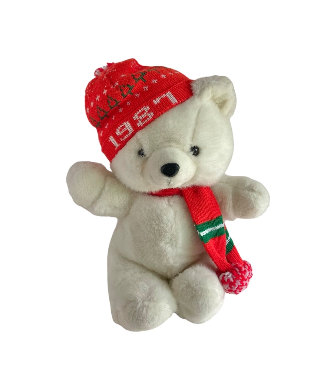 Vintage 1996 Kmart Christmas Santa Bear Plush White Red Hat Scarf 18 - Etsy