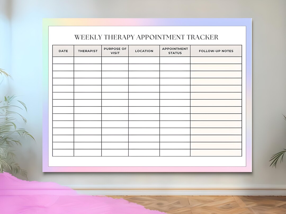 Rainbow Pastel Weekly Therapy Appointment Tracker Printable - Therapist ...