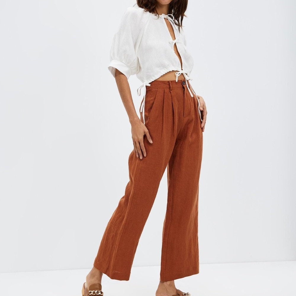 Linen Front Tie Top, Dusty Pink Linen String Tie Crop Top - Etsy