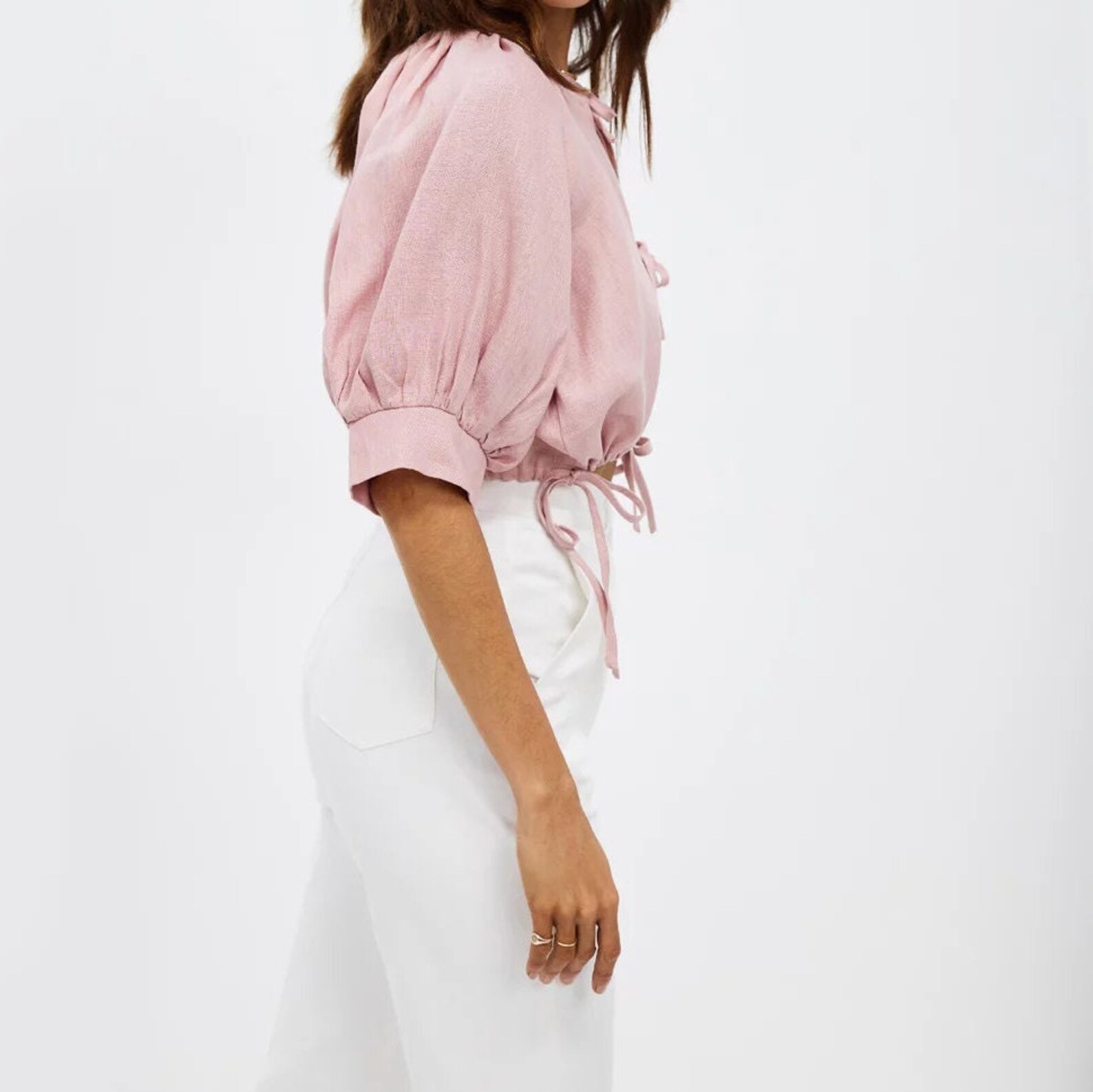 Linen Front Tie Top, Dusty Pink Linen String Tie Crop Top - Etsy