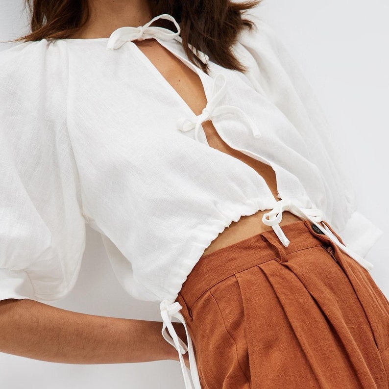 Linen Front Tie Top, Dusty Pink Linen String Tie Crop Top - Etsy