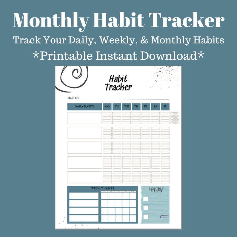 Printable Monthly Habit Tracker Fillable Monthly Habit - Etsy