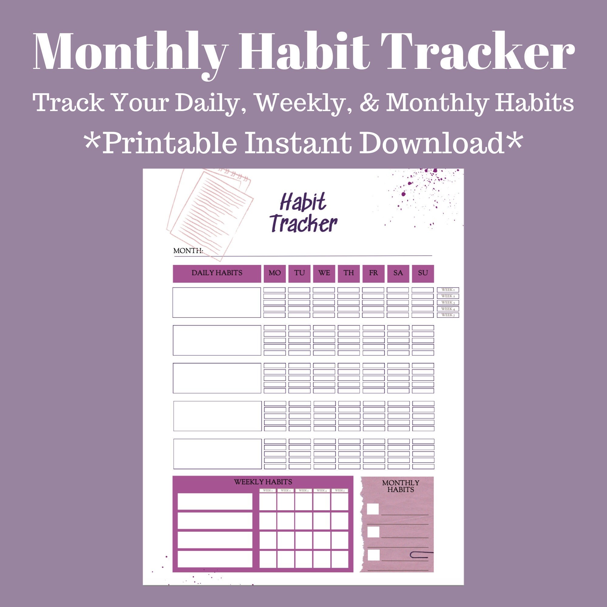 Printable Monthly Habit Tracker Fillable Monthly Habit Tracker ...
