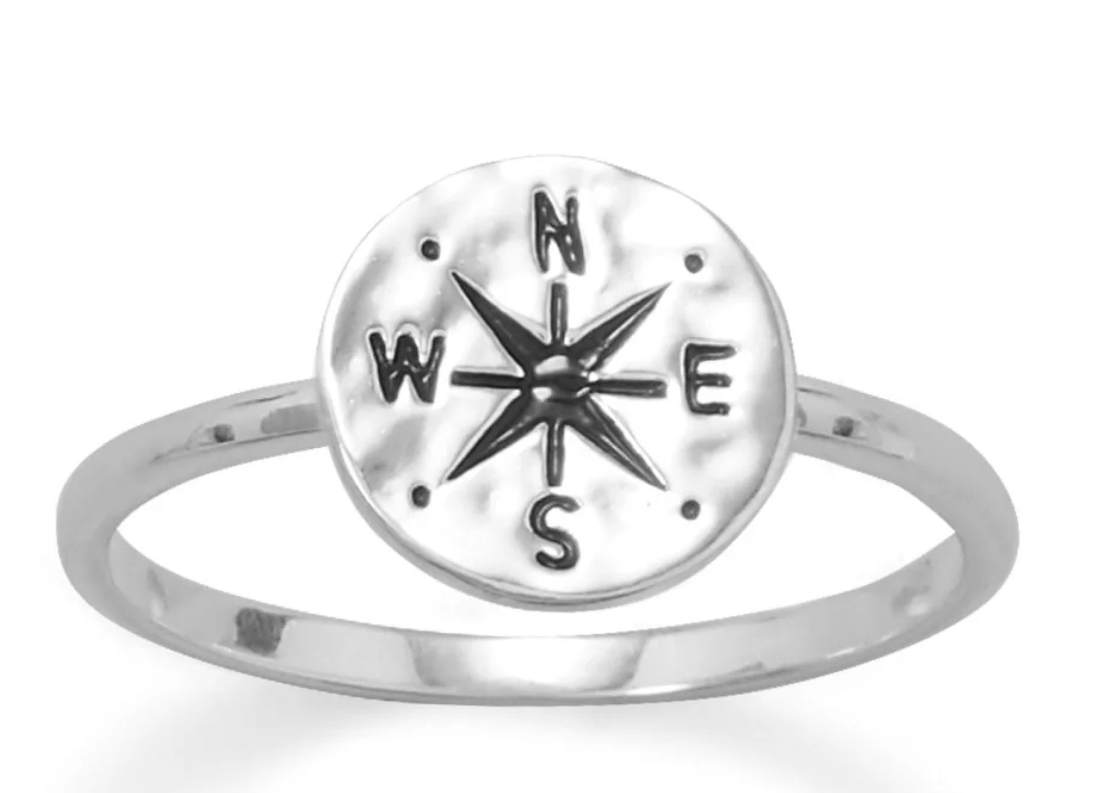 Hammered Sterling Silver Compass Ring Cute Dainty Fun Navigational Ring Etsy