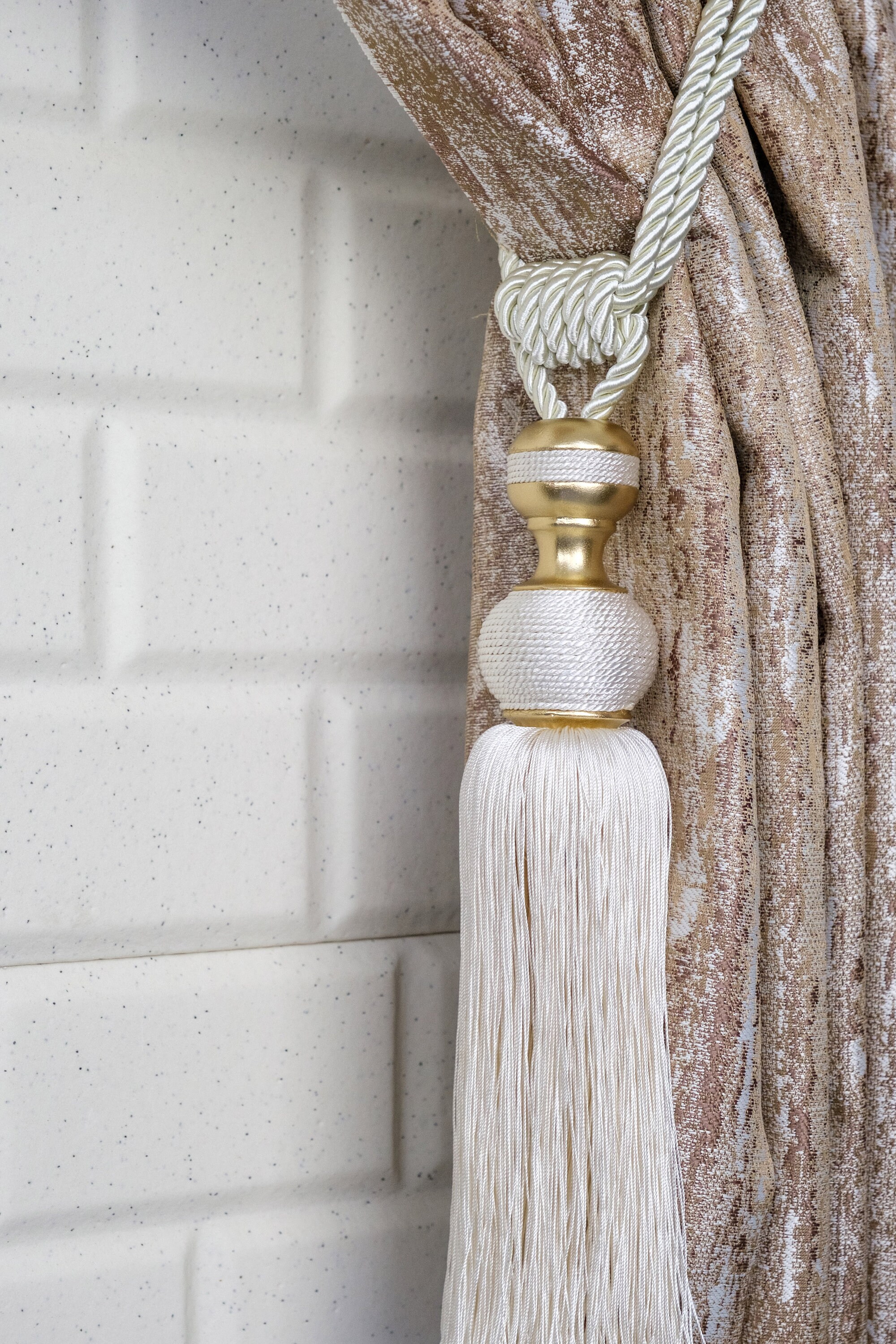 1x Tassel Rope Curtain Tie Backs, Gold Drapery Tassel, Modern White ...