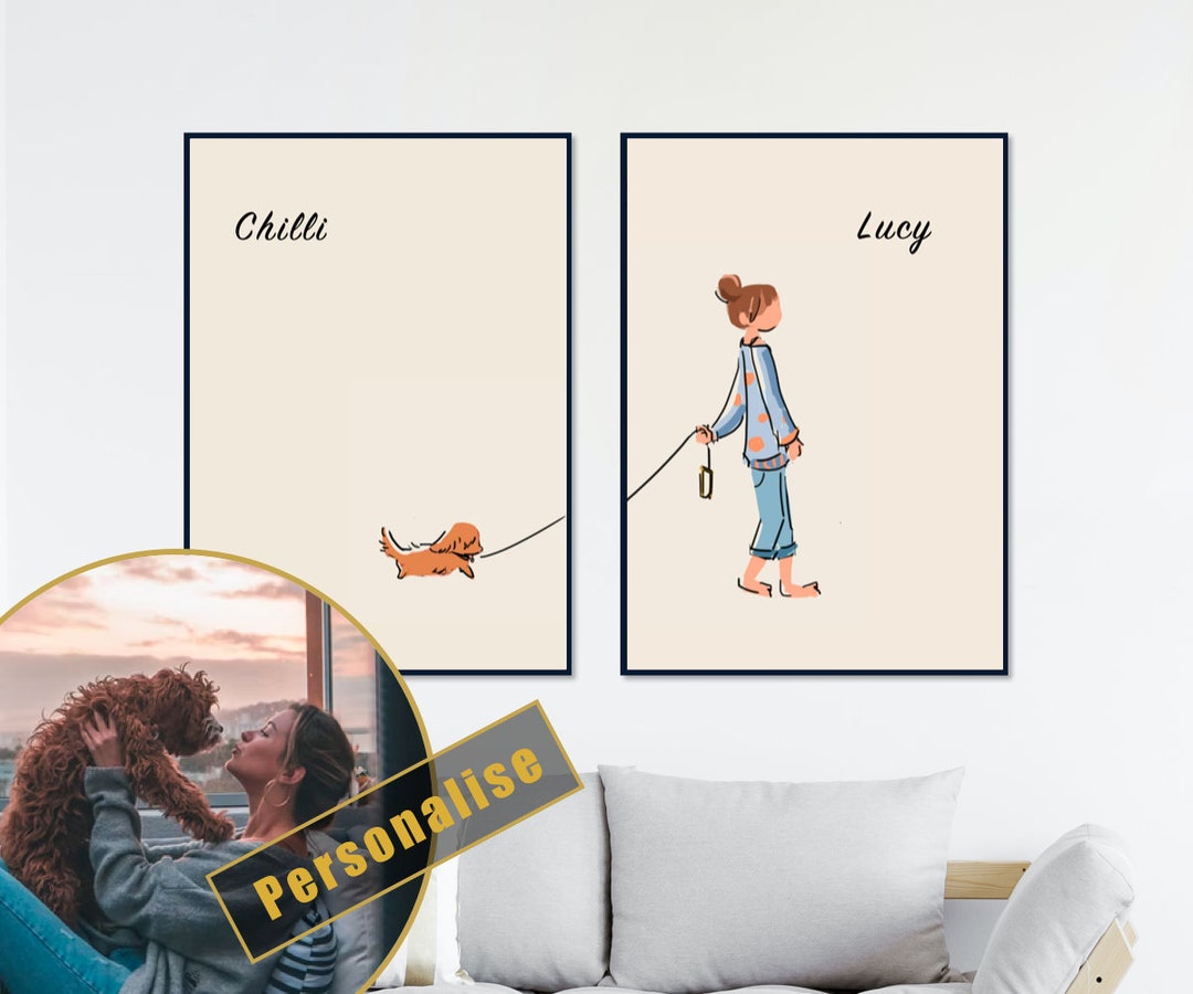 Personalised Digital Print, Owner and Dog, Custom Wall Art, Minimalist ...