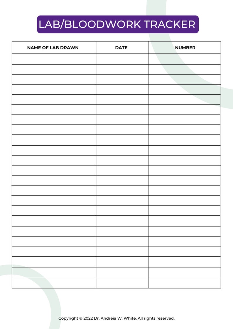 Lab Test Log L Blood Work Tracker L Blood Test Log - Etsy
