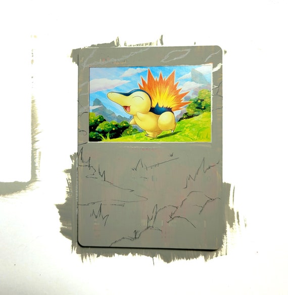 One of a Kind Painted cyndaquil Card Mixed Media & Collage Art ...