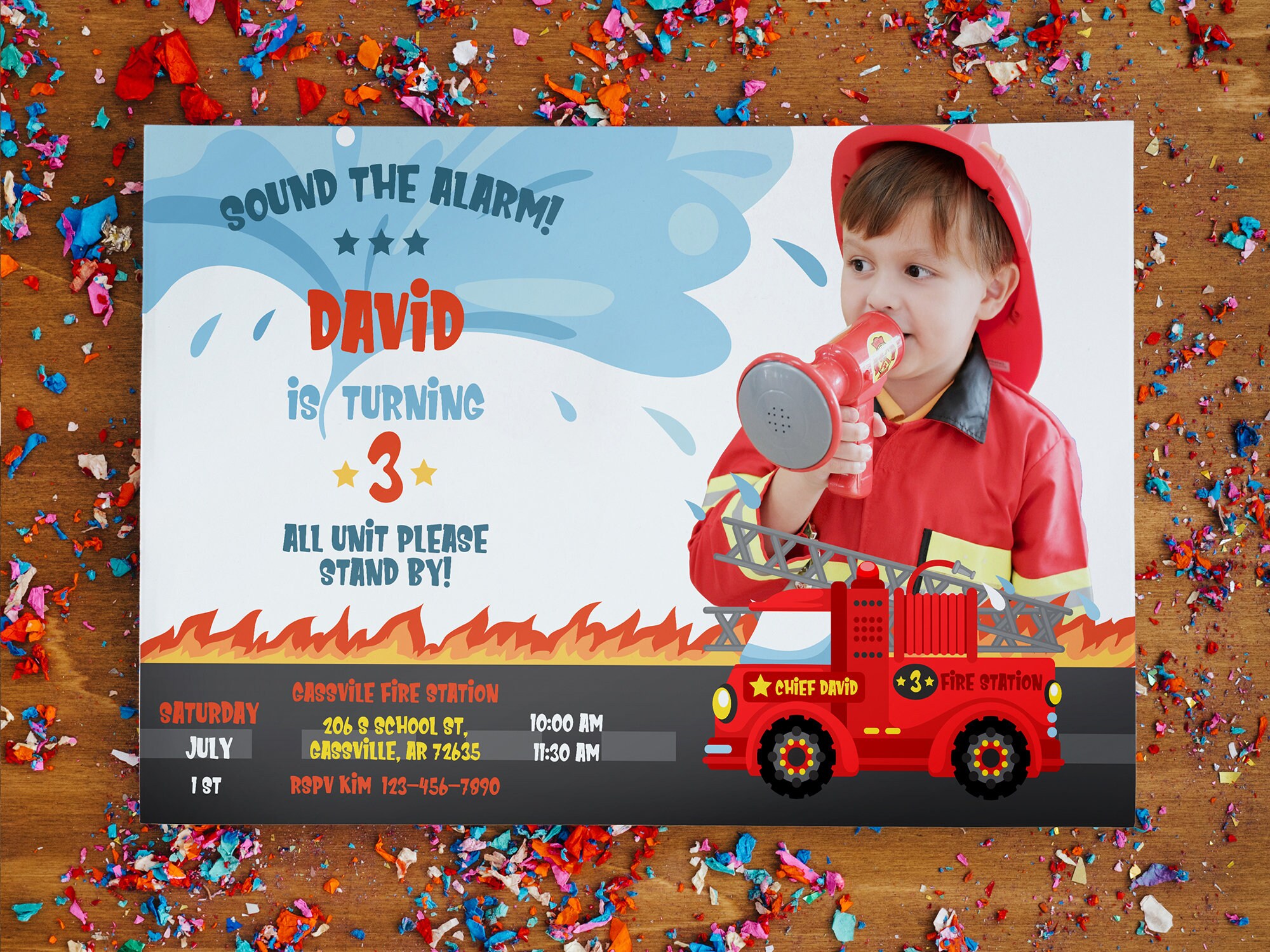 Fireman Theme Custom Birthday Party Invitation, Firefighter Custom Name ...