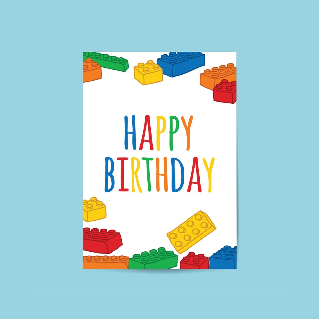 Colourful Bricks Happy Birthday Card Print Printable Building Bricks ...