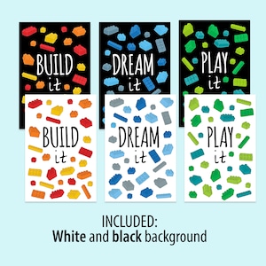 3 X Colourful Bricks Art Print Set, Game Room Decor Poster, Kids Room ...