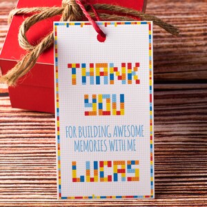 Custom Name Thank You Gift Tag, Printable Building Bricks Thank You Tag ...