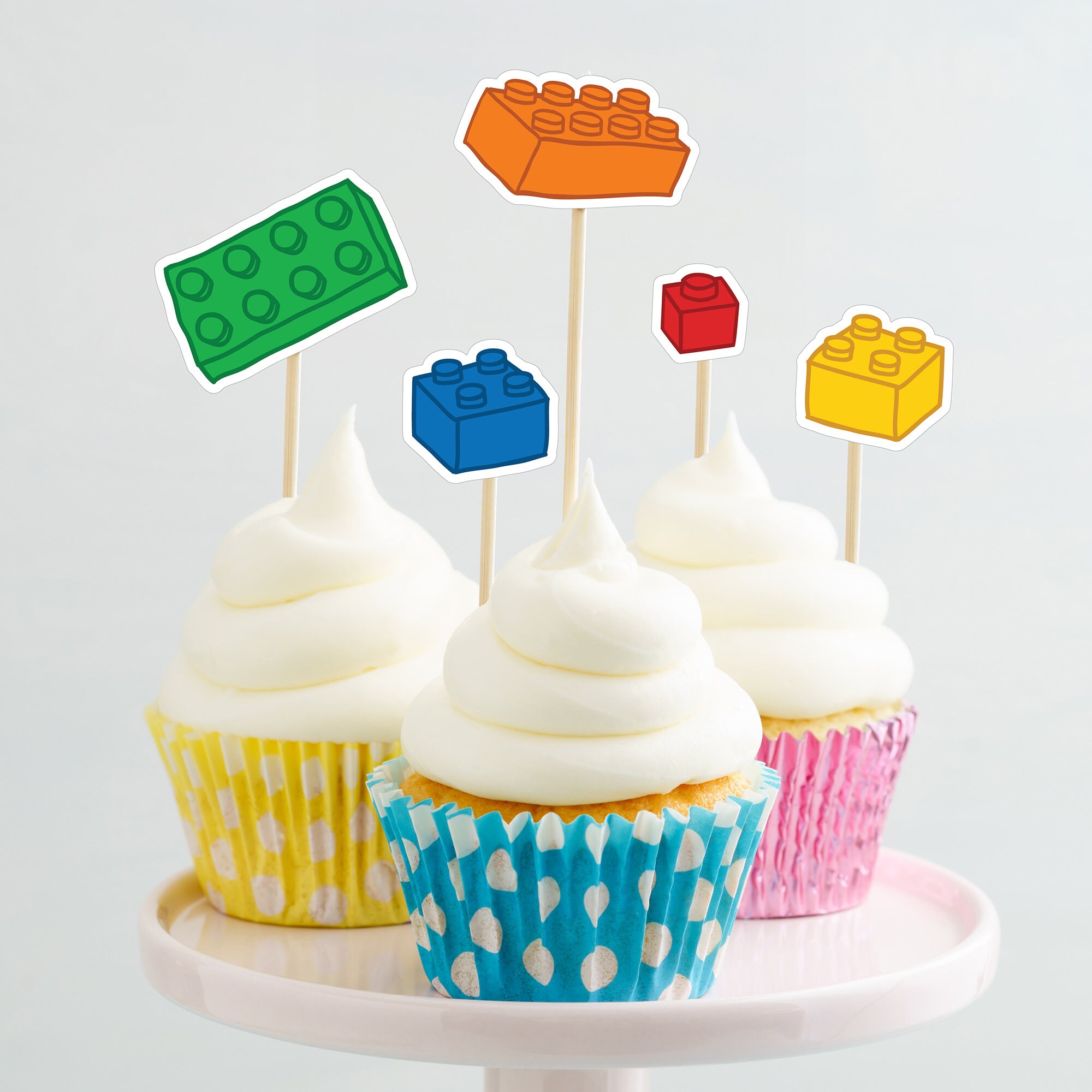 Bricks Cupcakes Toppers Printable, Colourful Building Bricks Cupcake ...