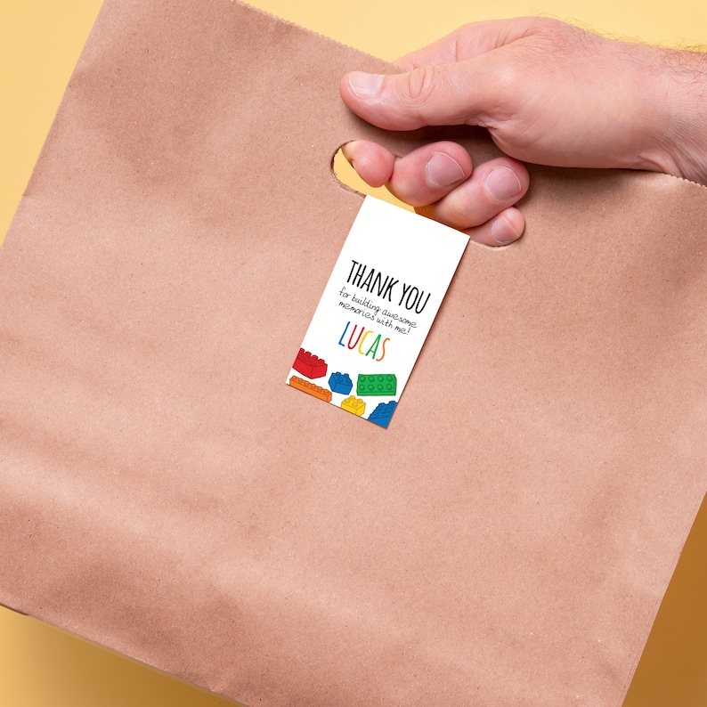 Colourful Bricks Thank You Labels for Birthday Decor, Custom Name Thank ...